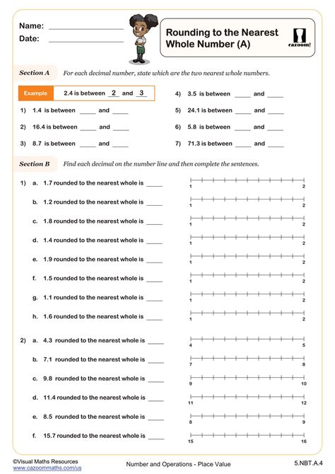 Rounding To Whole Numbers A Worksheet Printable Pdf 5th Grade Worksheets Library