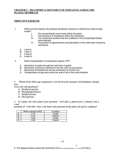Stpm Chapter 3 Exercises Pdf Cell Membrane Membrane Biology