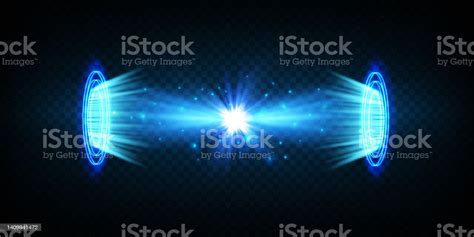 야경에 마법의 포털 빛과 반짝이는 광선이있는 파란색 둥근 홀로그램 검은 배경에 복사 공간이있는 빛나는 미래 지향적 인 텔레포트 터널 0명에 대한 스톡 벡터 아트 및 기타