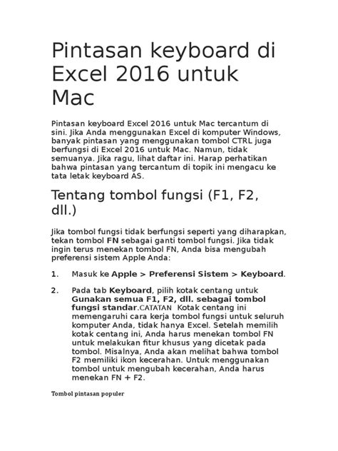 Pintasan Keyboard Di Excel 2016 Untuk Mac Pdf