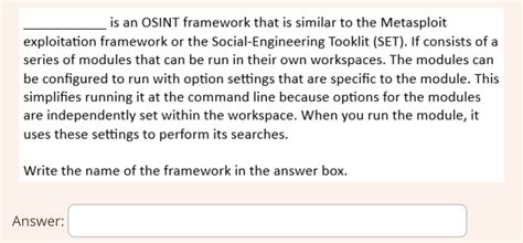 Solved Is An Osint Framework That Is Similar To The