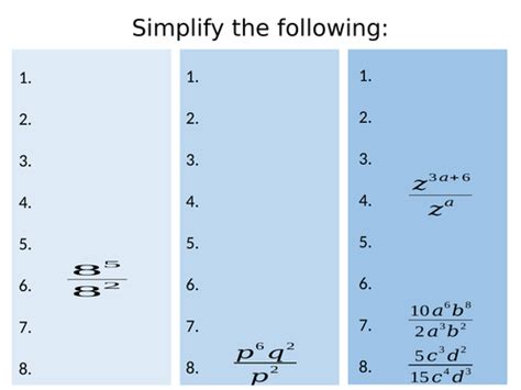 Indices Problems Worksheet Teaching Resources