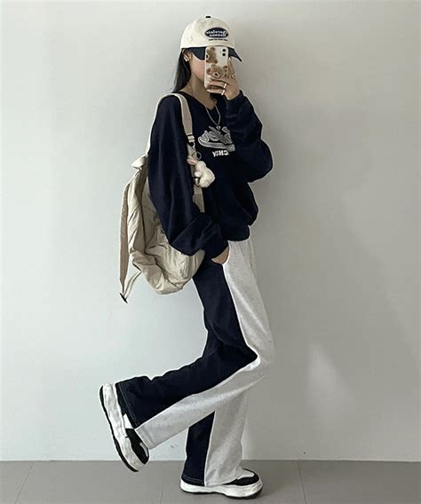 🔥유니크반전🔥 니키 가을 간절기 봄 간절기 와이드 일자핏 군살커버 배색 라인 트레이닝 츄리닝 롱 팬츠 꾸안꾸 Y2k 빅사이즈 유니크 캐주얼 긴 바지 에이블리