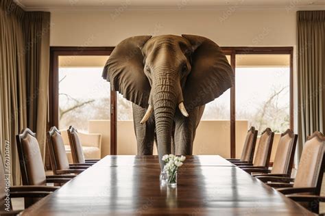 Redewendung Der Elefant Im Raum Ein Großer Elefant Steht Im Büro Beim