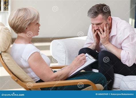 Female Psychiatrist And Troubled Man Stock Image Image Of Despair