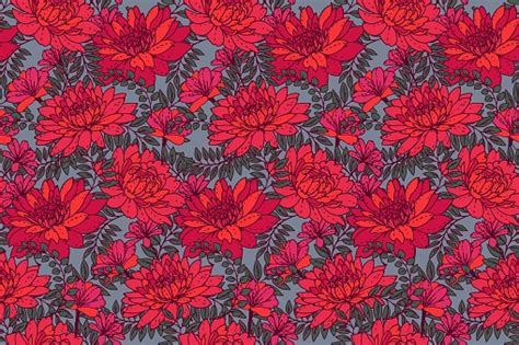 화려한 완벽 한 꽃 무늬 허브 잎 및 초원 식물과 혼합 된 개화 자연 장식 여름의 붉은 야생화가 프린트되어 있습니다 디자인 직물 직물에 대 한 벡터에 의하여 그려진 그림 0