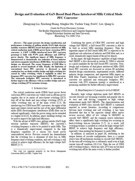 Design And Evaluation Of Gan Based Dual Phase Interleaved Mhz Critical