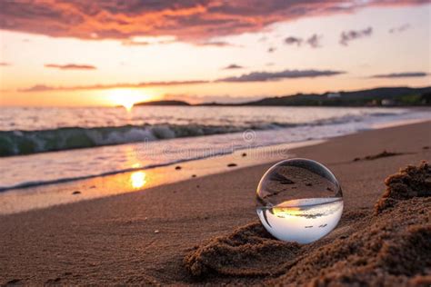 Crystal Ball Reflecting Sunset On A Sandy Beach Stock Illustration Illustration Of Ball