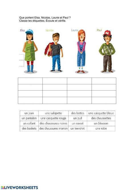Les vêtements interactive worksheet Clases de francés Ejercicios interactivos Aprender francés