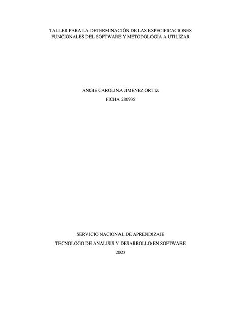 Taller Para La Determinación De Las Especificaciones Funcionales Del