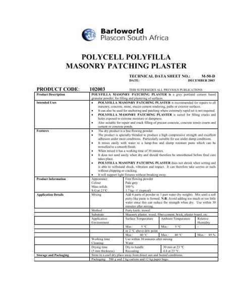 Polycell Polyfilla Masonry Patching Plaster Autospec