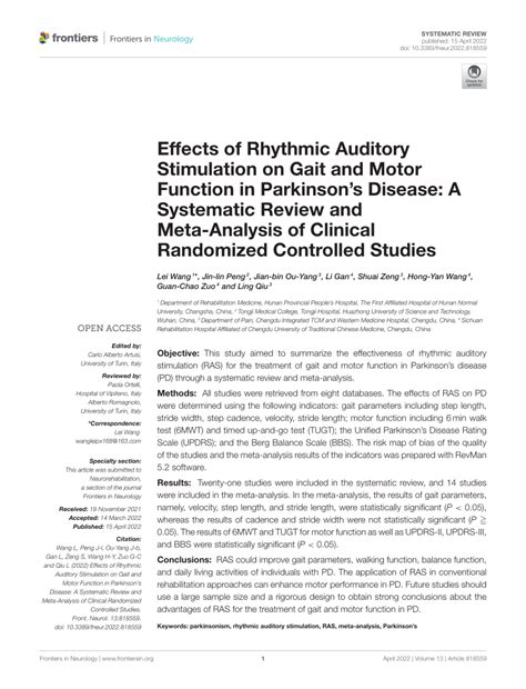 Pdf Effects Of Rhythmic Auditory Stimulation On Gait And Motor