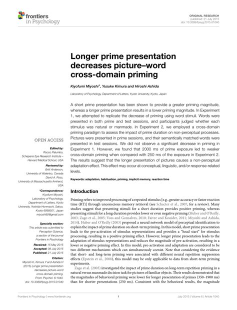 Pdf Longer Prime Presentation Decreases Picture Word Cross Domain Priming