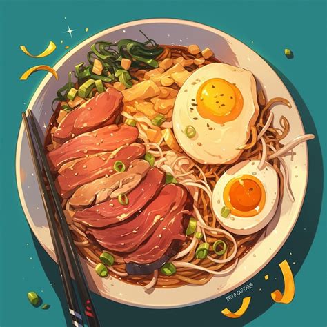 Bun Cha Vietnamien Et Nouilles De Porc Grillées Vecteur Premium