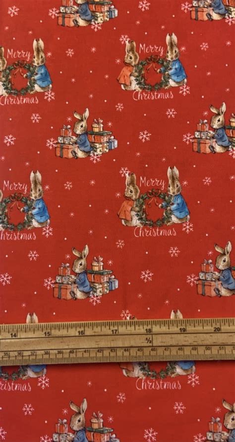 Fat Quarter Christmas Peter Rabbit Merry Christmas Red Cotton Quilting Fabric Etsy