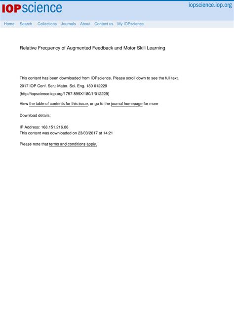 Pdf Relative Frequency Of Augmented Feedback And Motor Skill Learning