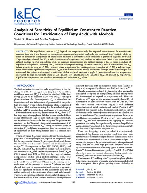 Pdf Analysis Of Sensitivity Of Equilibrium Constant To Reaction