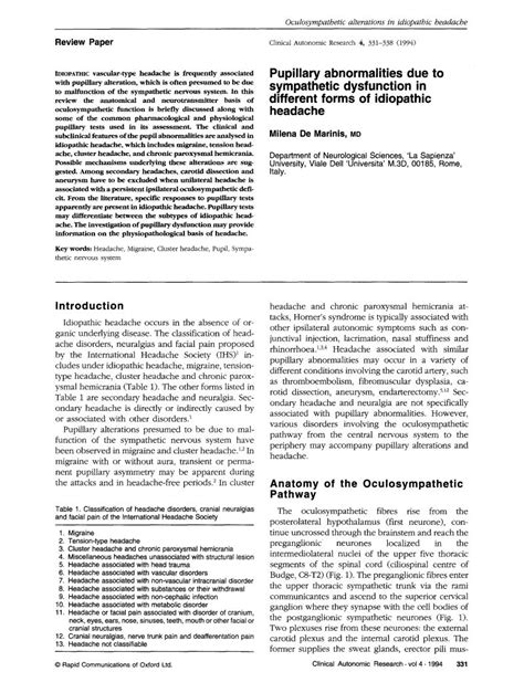 Pupillary Abnormalities Due To Sympathetic Dysfunction In Different