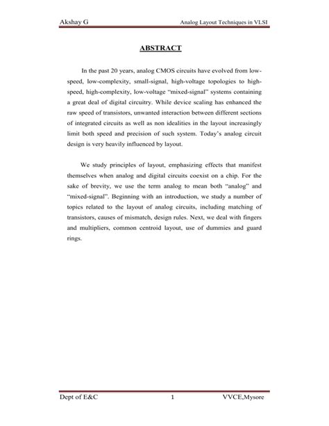Analog Layout Techniques In Vlsi
