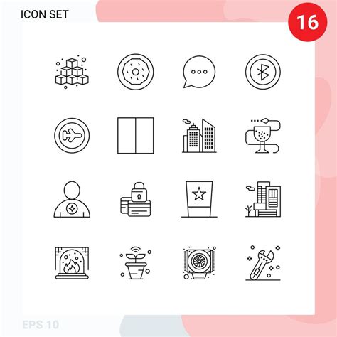 Universal Icon Symbols Group Of 16 Modern Outlines Of Transportation Beach Snack Signal