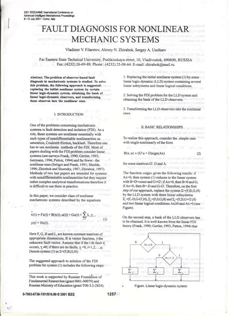 PDF Fault Diagnosis For Nonlinear Mechanic Systems