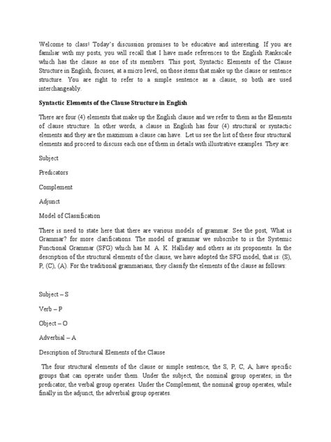 Elements Of Clause Structure Pdf Adverb Linguistic Morphology
