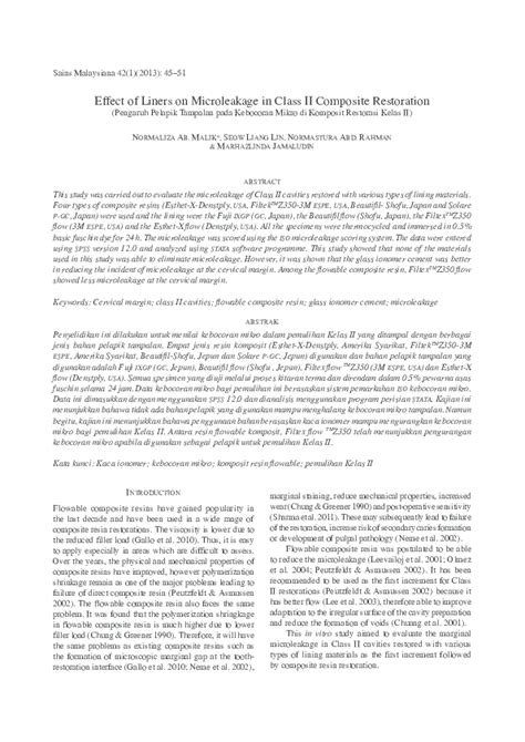 Pdf Effect Of Liners On Microleakage In Class Ii Composite Restoration