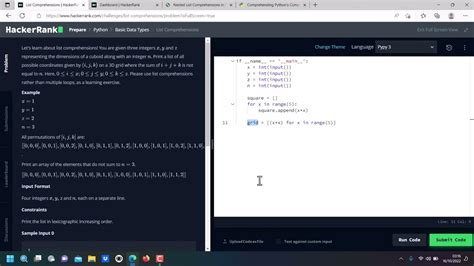 Hackerrank Python No8 List Comprehension Youtube
