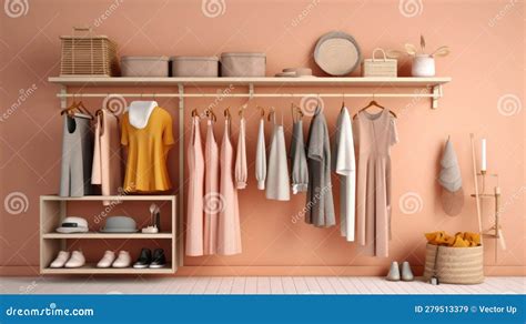 Trendy Clothes In Racks And Chests Of Drawers In A Modern Dressing Room Generative Ai Stock