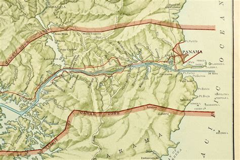 Panama Canal Map Of The Panama Canal Wall Decor Art Vintage Etsy