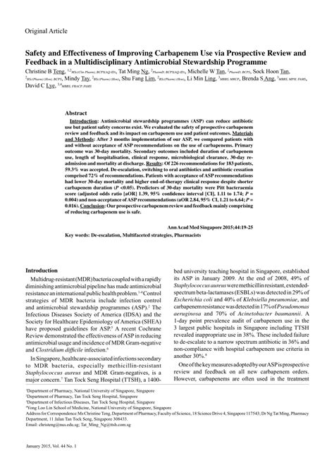 Pdf Safety And Effectiveness Of Improving Carbapenem Use Via Prospective Review And Feedback