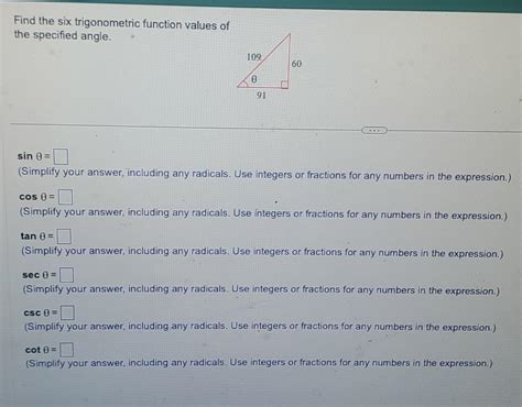 Solved Find The Six Trigonometric Function Values Of The
