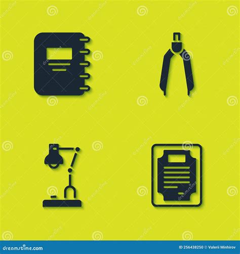 Set Notebook Certificate Template Table Lamp And Drawing Compass Icon