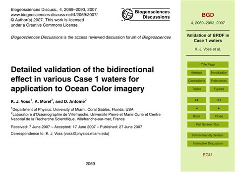 Pdf Detailed Validation Of The Bidirectional Effect In Various Case 1 Waters For Application