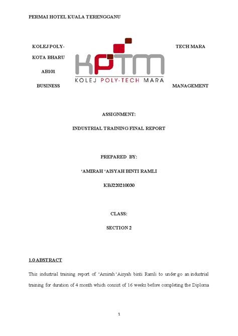 Report Practical Hi KOLEJ POLY TECH MARA KOTA BHARU AB BUSINESS MANAGEMENT ASSIGNMENT