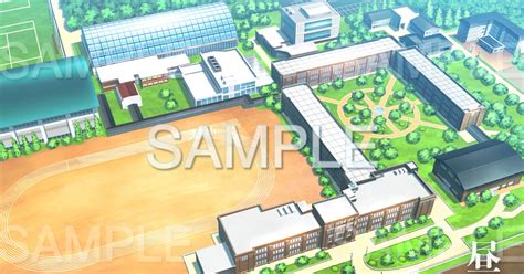 背景美術 学園編俯瞰図校舎全体追加しました（booth販売） 背景素材屋さんみにくるのイラスト Pixiv