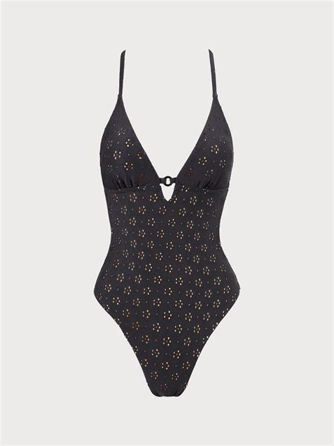 Black Floral Cutout One Piece Swimwear And Reviews Black Sustainable