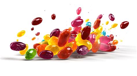 폭발적인 젤리 콩 흰색 배경 3d 그림에 파열 사탕의 화려한 세트 젤리 거미 젤리 캔디 배경 일러스트 및 사진 무료