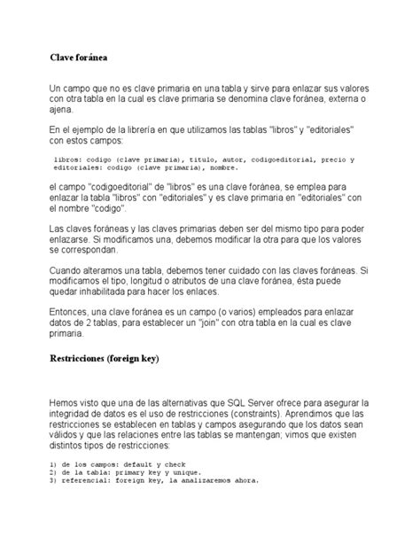 Clave Foránea Pdf Sql Diseño De Software