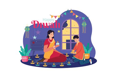 디왈리 축하 일러스트 컨셉 흰색 배경에 고립 된 평면 그림 디왈리에 대한 스톡 벡터 아트 및 기타 이미지 디왈리 디자인 랑골리 Istock