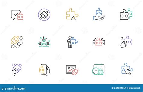 Puzzle Line Icons Business Strategy Jigsaw Challenge Puzzle Pieces Icons Solution Decide Or