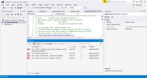 C Tesseract Build Error In Visual Studio Stack Overflow