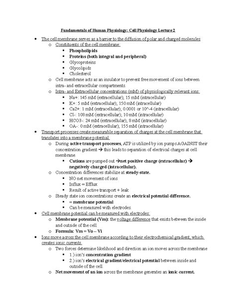 Cell Physiology Lecture Notes Fundamentals Of Human Physiology Cell Physiology Lecture