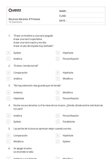 50 Recursos Literarios Hojas De Trabajo Para Grado 4 En Quizizz