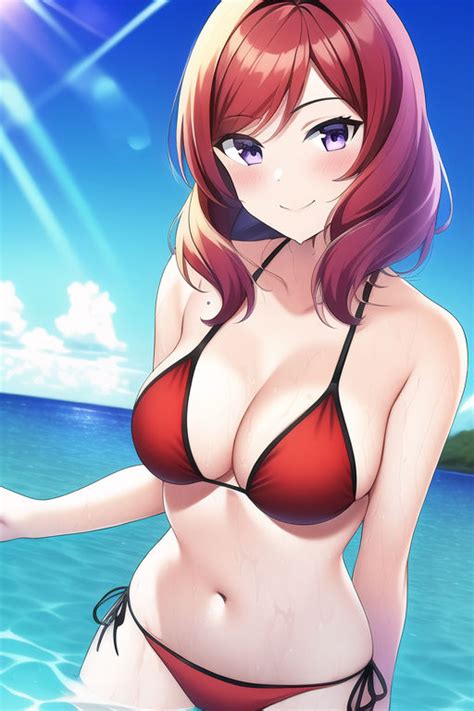 Nishikino Maki Has Fun At The Beach By Menikraart On Deviantart