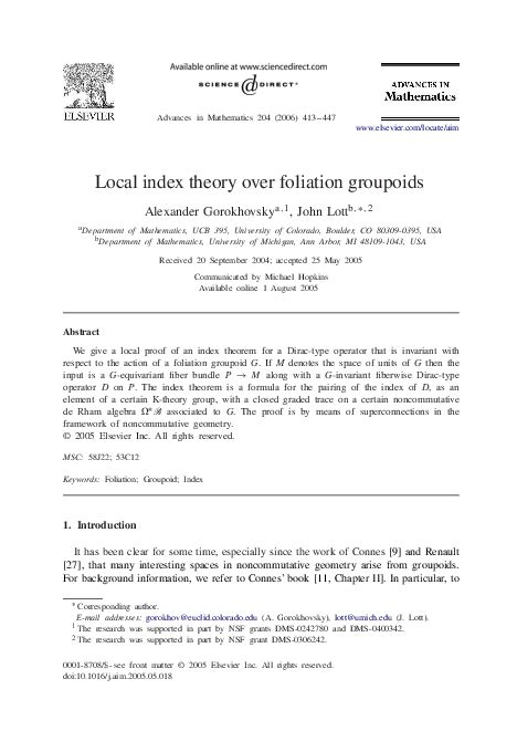 Pdf Local Index Theory Over Foliation Groupoids Alexander Gorokhovsky