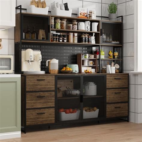 FUFU GAGA Brown Wood In W Buffet Sideboard Kitchen Pantry Cabinet For Dining Room With