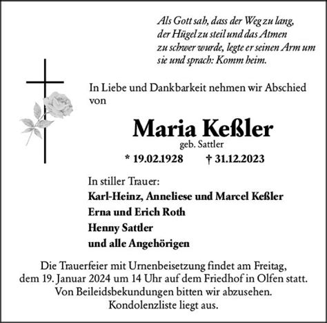 Traueranzeigen von Maria Keßler vrm trauer de