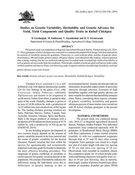 Pdf Studies On Genetic Variability Heritability And Genetic Advance