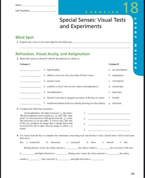 Solved Name 18 Lab Time Date Exercise Special Senses Visual